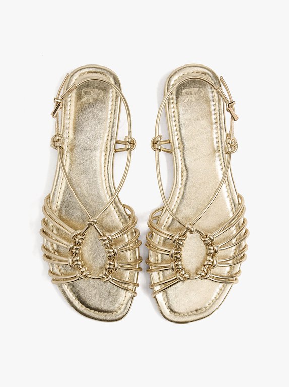 FLAT METALLIC SANDALS WITH KNOTS