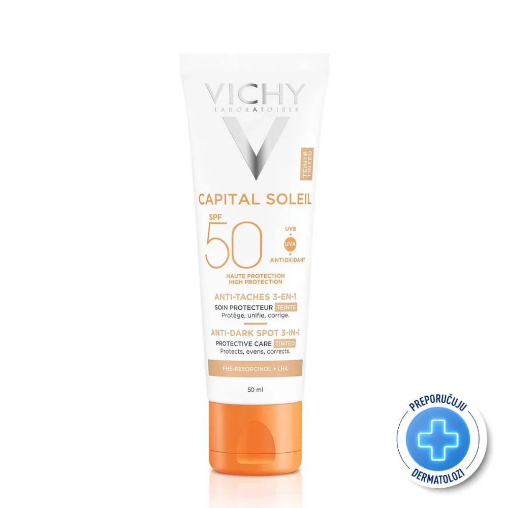 Vichy Ideal Soleil obojena zaštitna krema 3u1 protiv tamnih fleka SPF 50+ 50ml