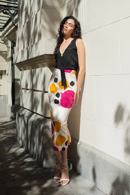 Summer Mosaic Midi Silk Skirt