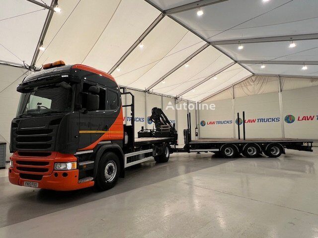 Scania R410 4x2 Sleeper Cab Flatbed Hiab Drawbar kamion platforma
