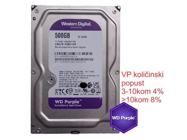HDD 3.5 * 500GB W-50 WD5000PURX WD Purple 24/7 5400RPM 16MB SATA3
