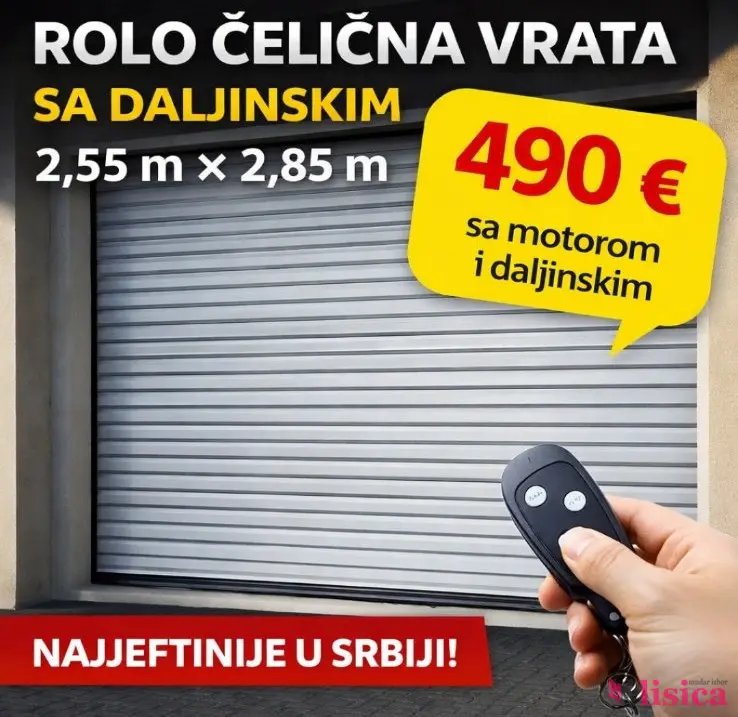 Rolo čelična garažna vrata 2,55x2,85m - daljinsko upravljanje