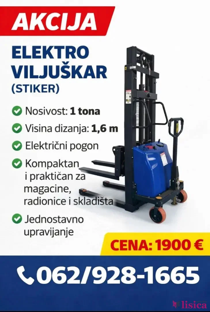 AKCIJA!!! ELEKTRO VILJUŠKAR 1T - 1,6m | STAKER | 1900 evra
