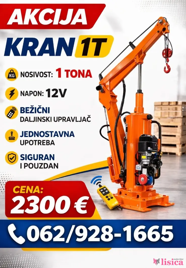 Kran 1T 12V - hidraulična dizalica za kamion/pikap + daljinski