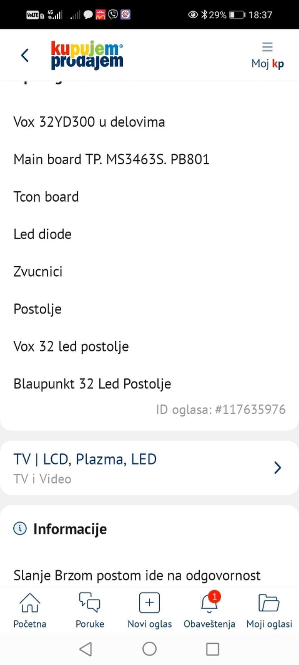 Vox 32YD300 – delovi i postolja + postolje za Blaupunkt 32" Dostupne