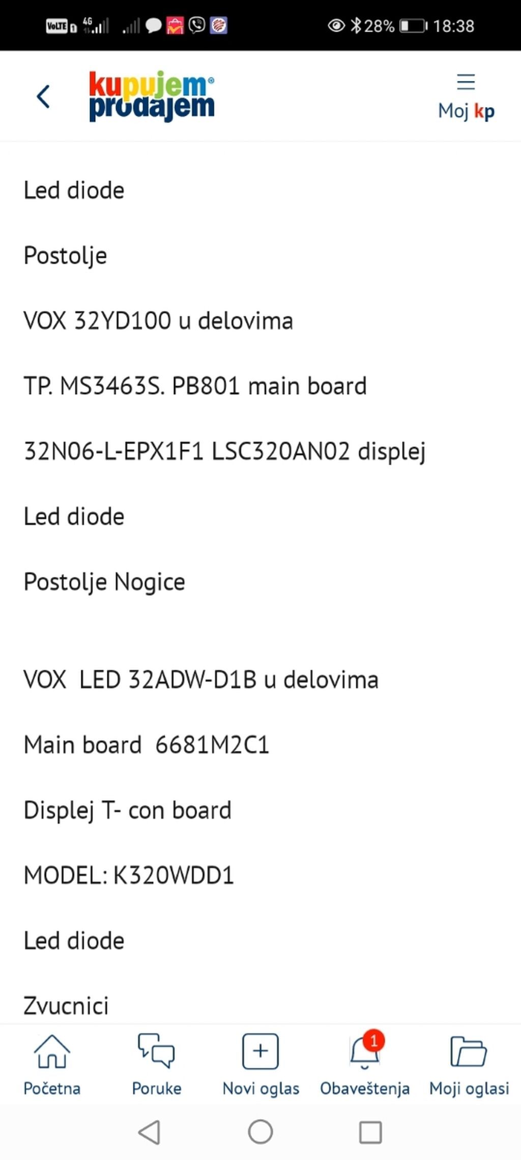 VOX 32” televizori – delovi Dostupni delovi za modele: - VOX 32YD100