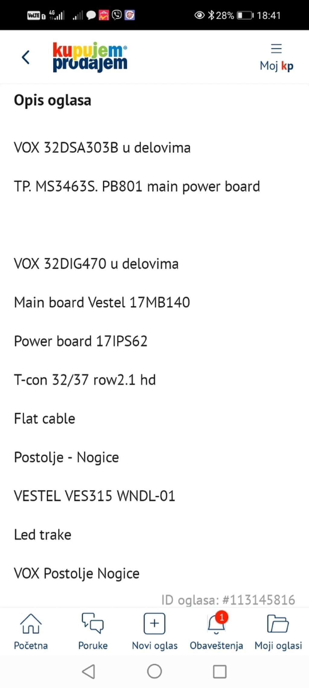 VOX 32DIG470 i VOX 32DSA303B – delovi za TV Dostupni moduli i