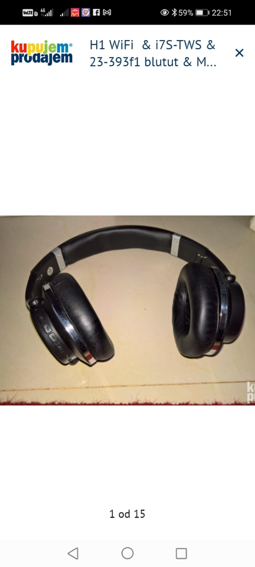 Bežične over-ear slušalice H1 - Tip: bežične stereo slušalice preko