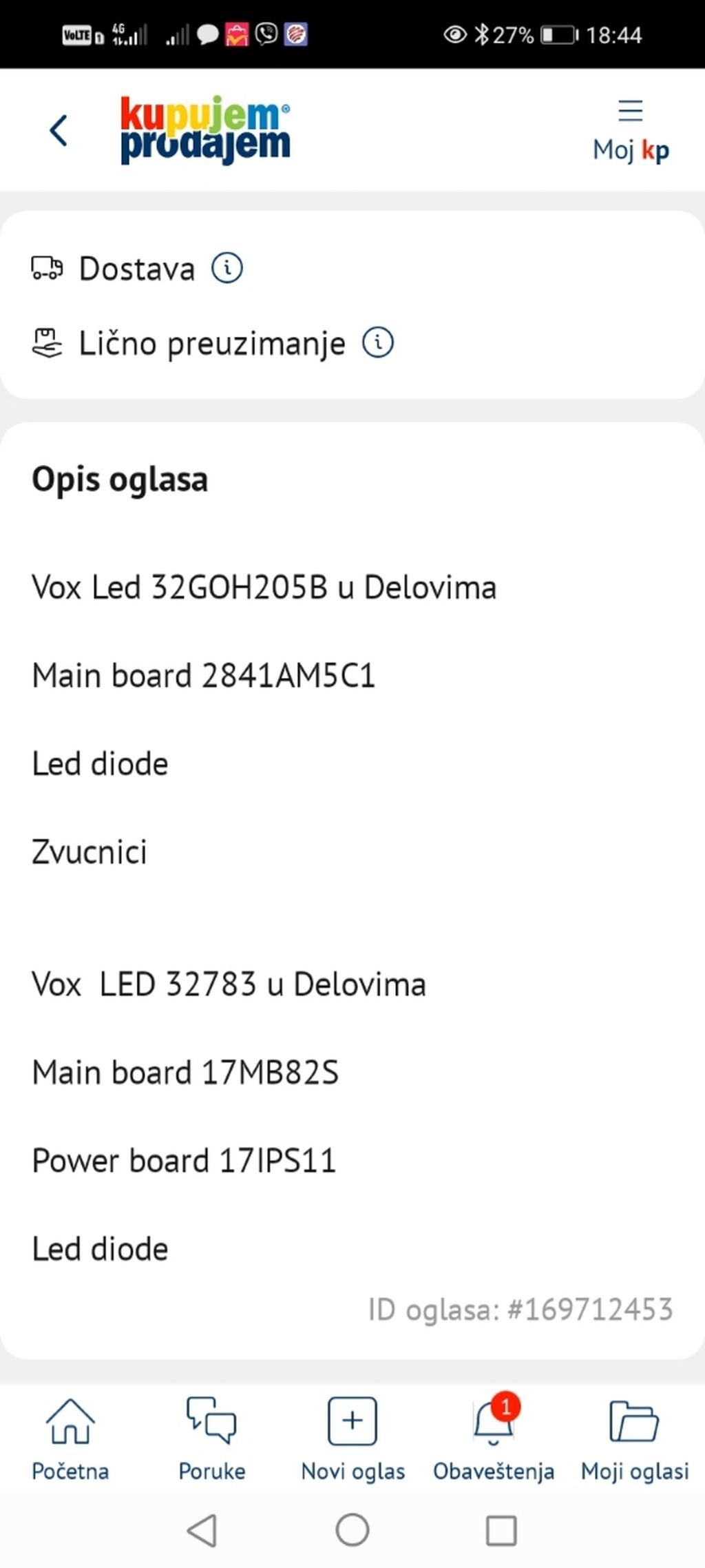 Vox LED televizori za delove – modeli LED 32GOH205B i LED 32783