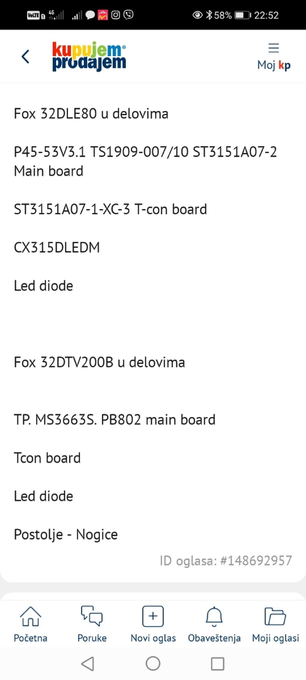 Fox 32DLE80 i Fox 32DTV200B – delovi za TV Dostupne komponente: -