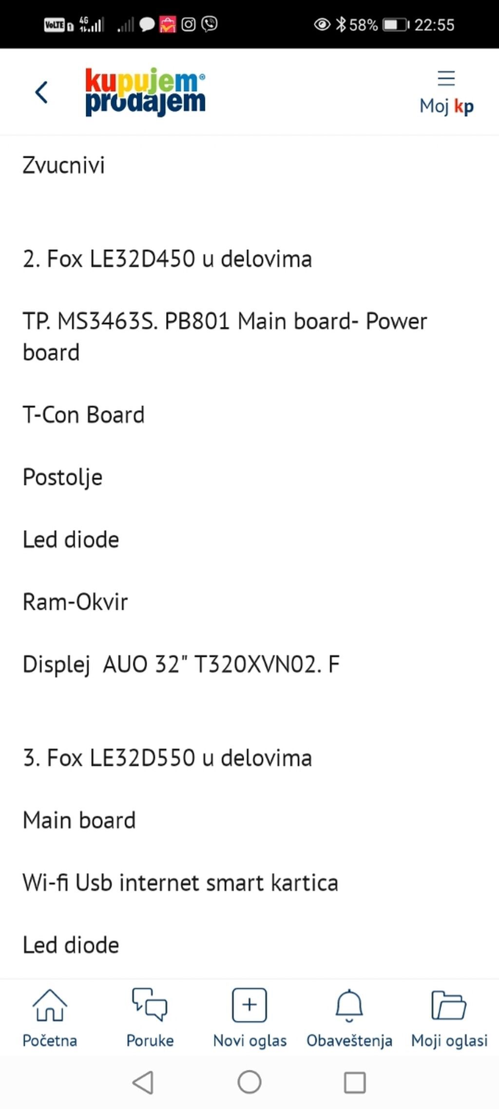 Fox 32DTV230E, Fox LE32D450 i Fox LE32D550 – delovi za televizore 32"