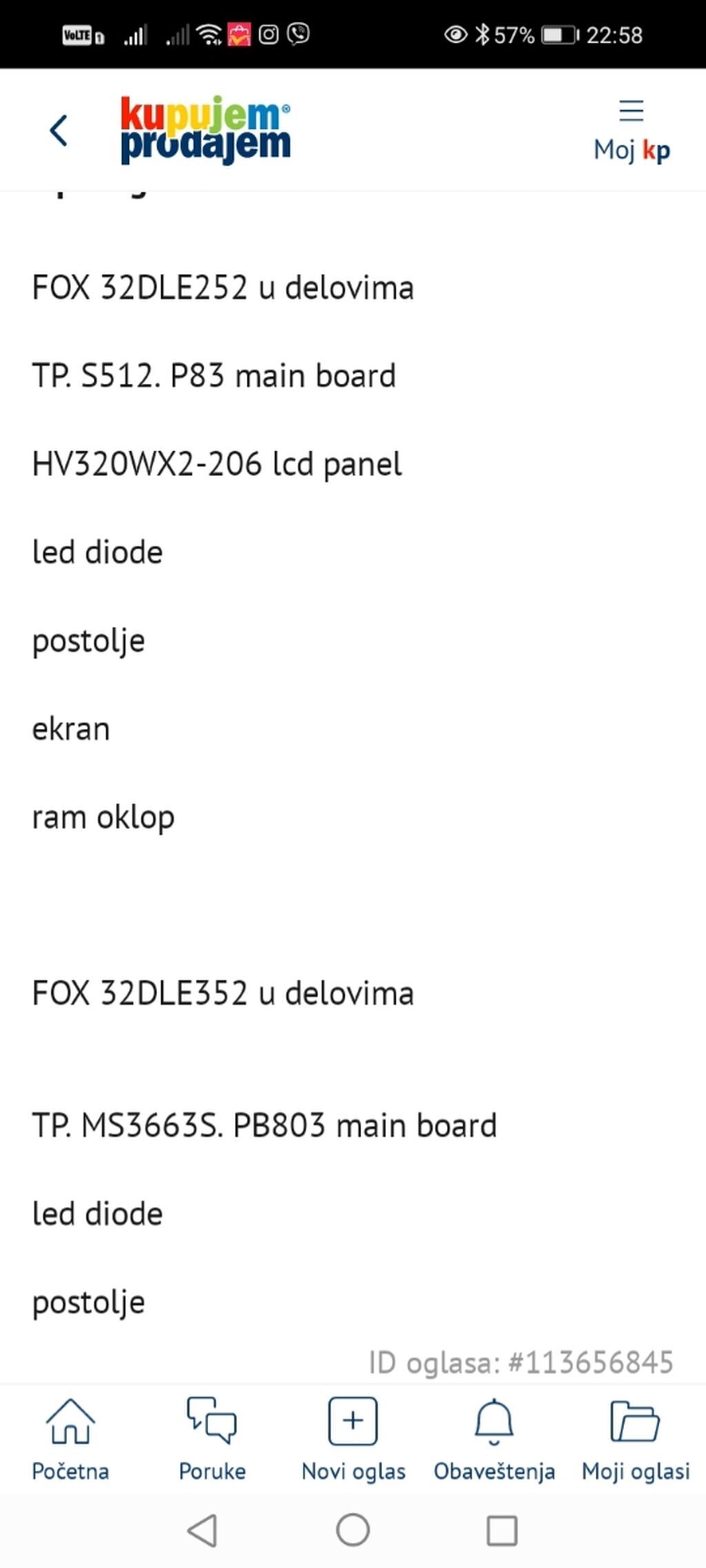 FOX 32DLE252 i FOX 32DLE352 – delovi za TV Dostupni originalni delovi