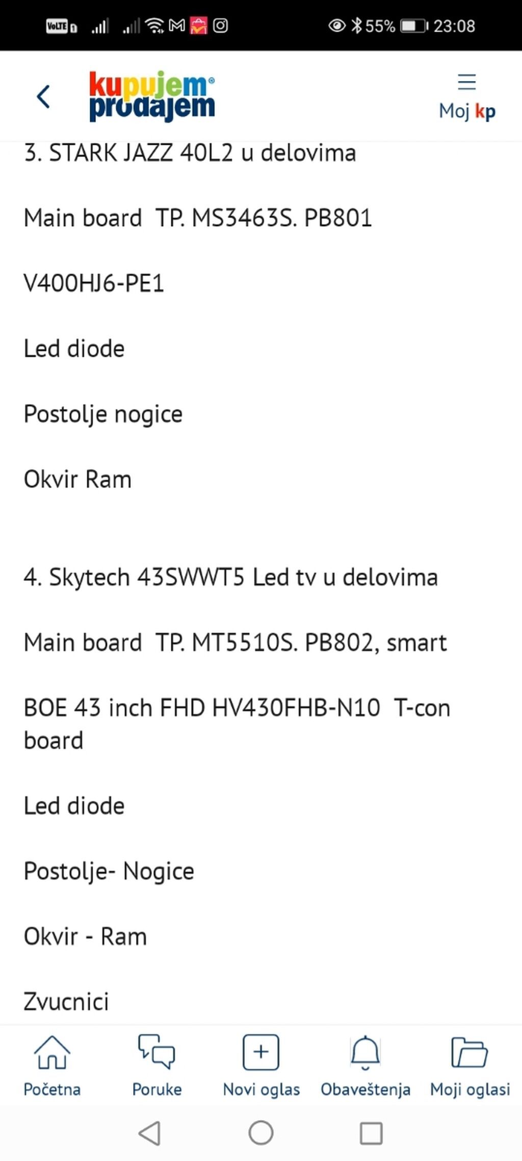 Delovi za TV uređaje – STARK JAZZ 40L2 i Skytech 43SWWT5 Raspoložive