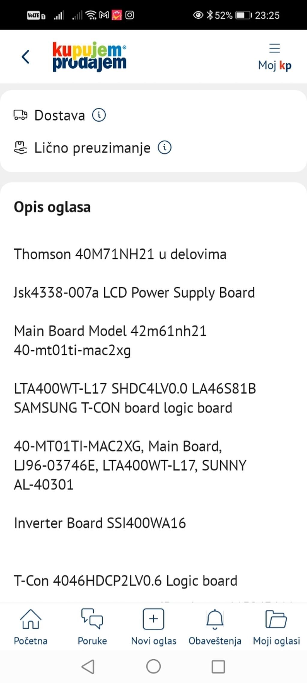 Thomson 40M71NH21 – delovi za TV Dostupne ploče i moduli: - Jska LCD