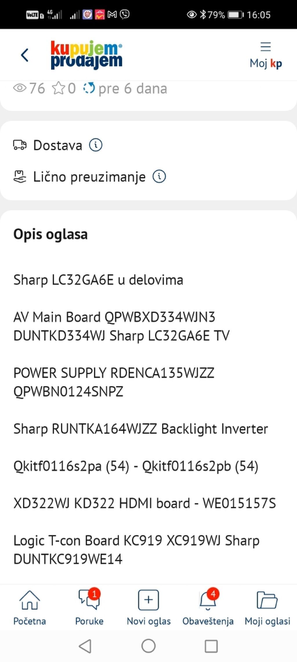 Sharp LC32GA6E – delovi Raspoložive originalne ploče i moduli za TV