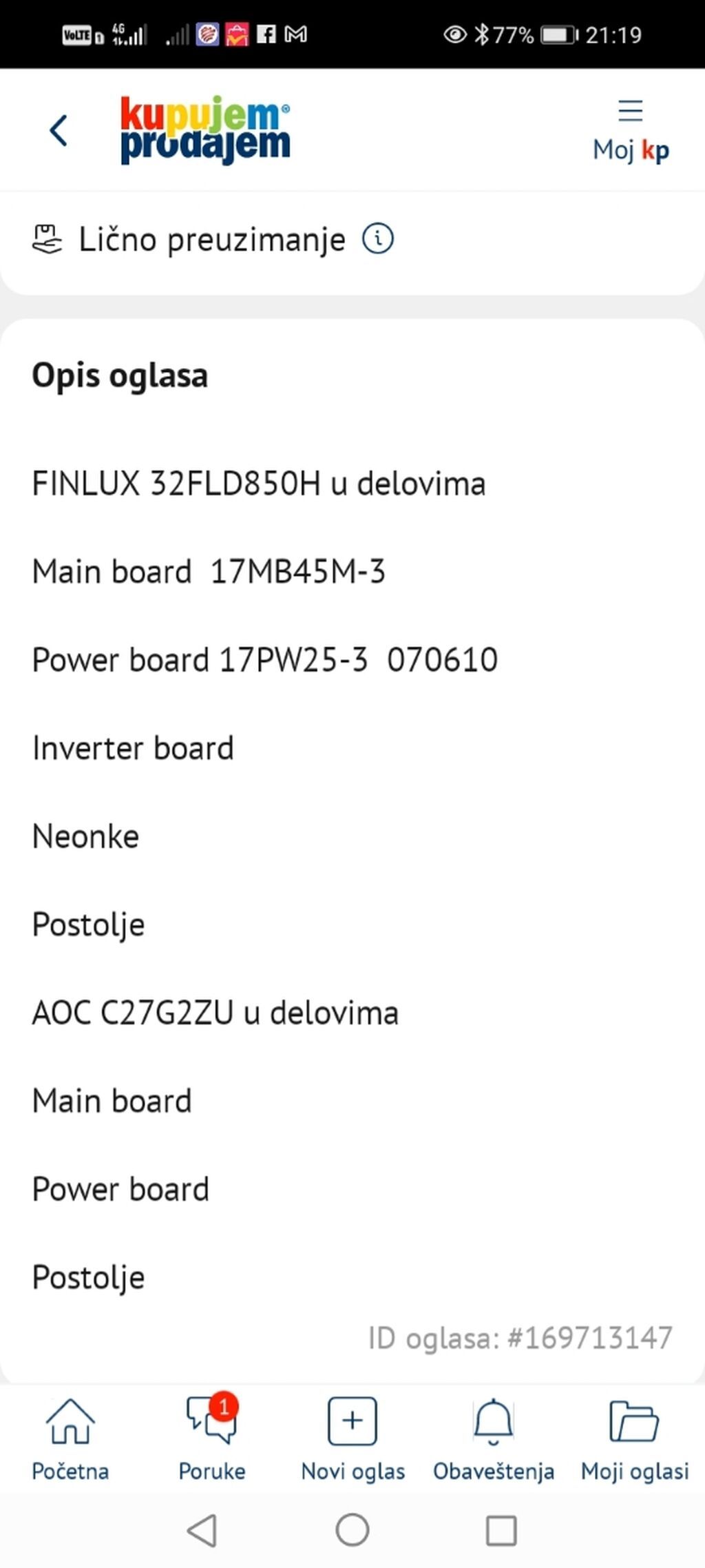 FINLUX 32FLD850H – delovi: - Main board: 17MB45M-3 - Power board