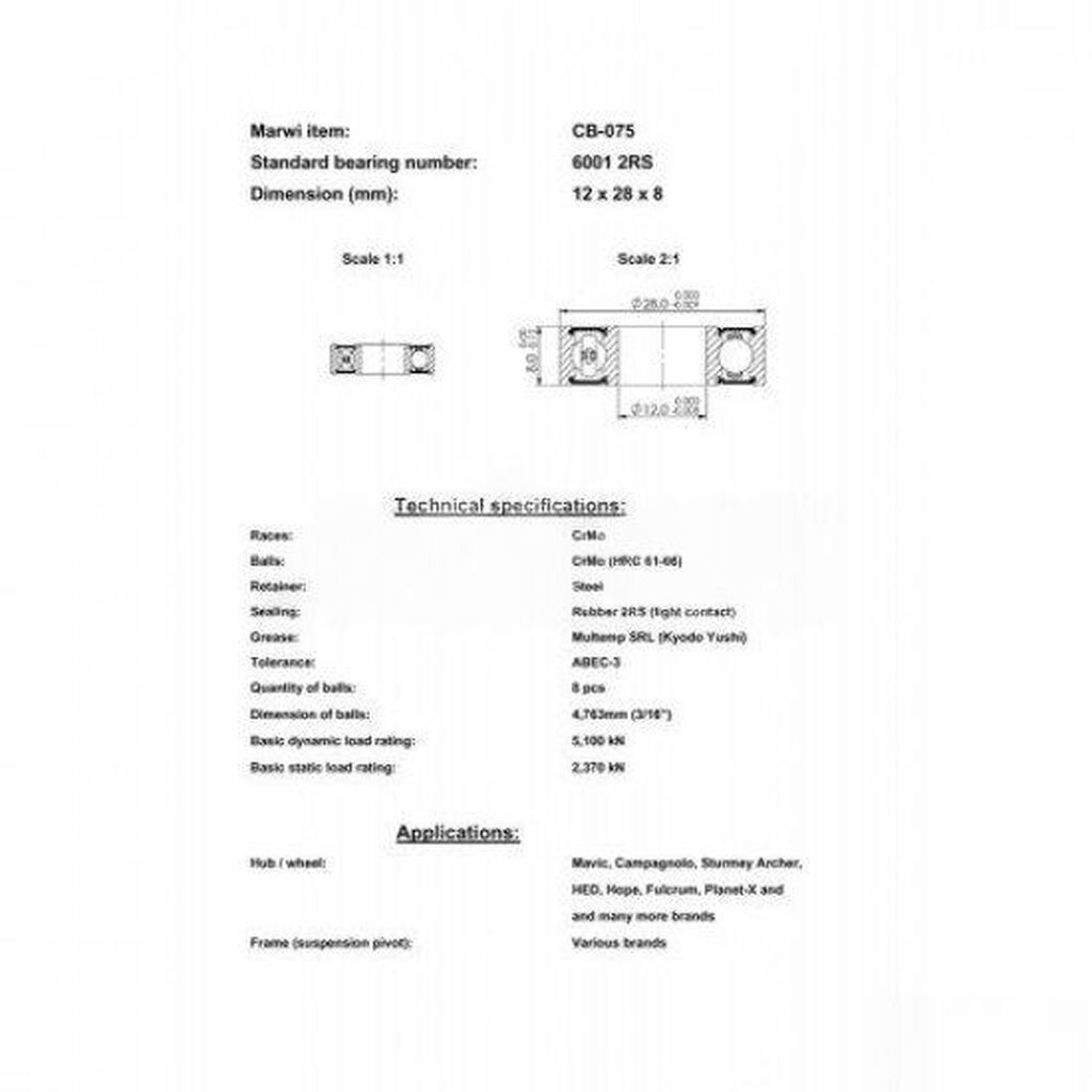 LEŽAJ SREDNJEG POGONA CB-075 6001 12X28X8 | Industrijski ležaj