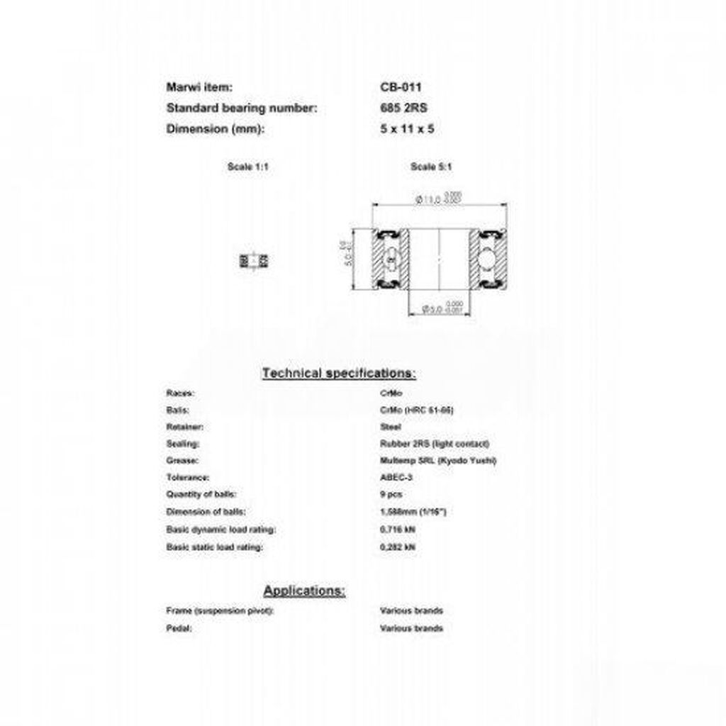 LEŽAJ SREDNJEG POGONA CB-011 685 5X11X5 | Industrijski ležaj