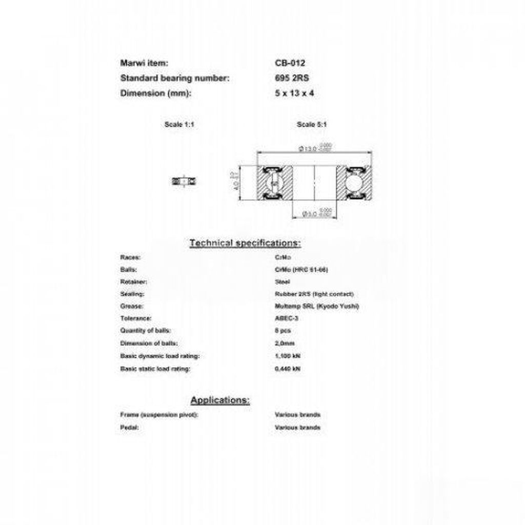 LEŽAJ SREDNJEG POGONA CB-012 695 5X13X4 | Industrijski ležaj