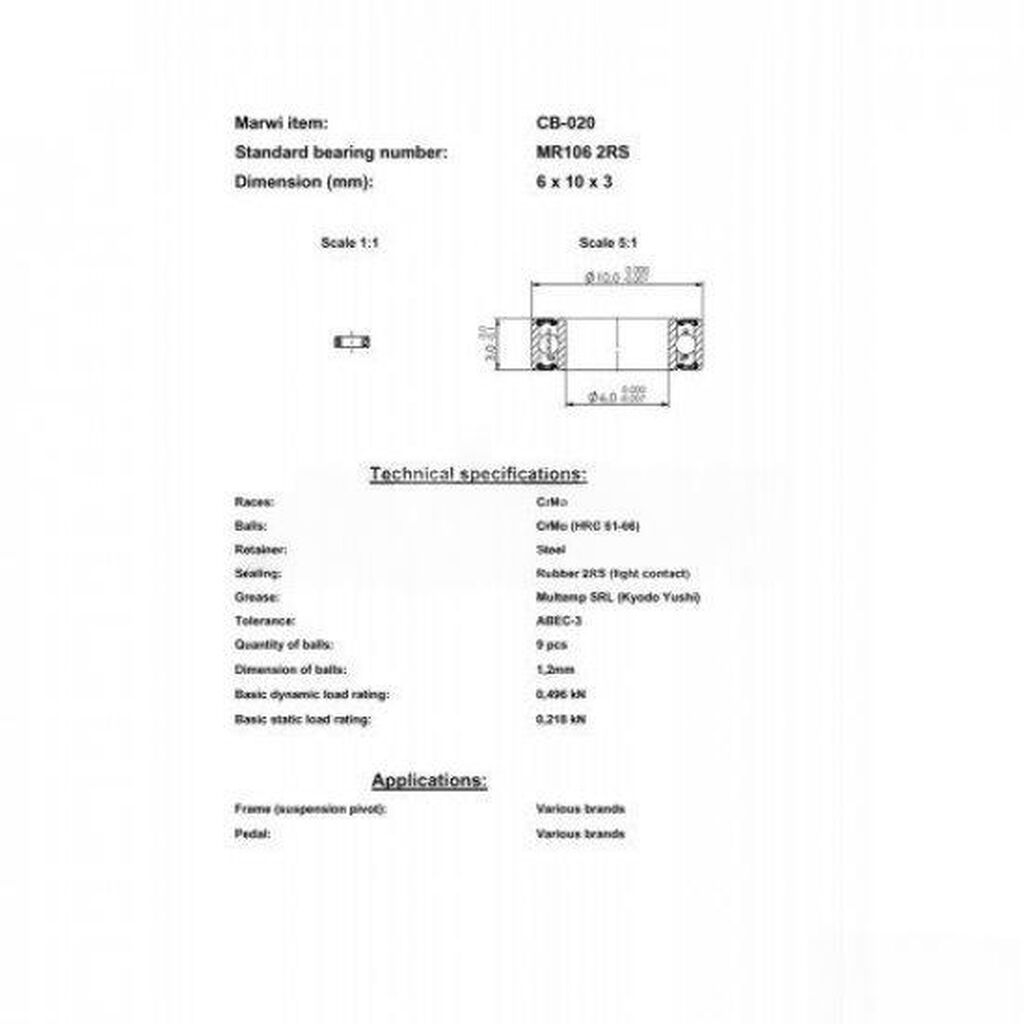LEŽAJ SREDNJEG POGONA CB-020 MR106 6X10X3 | Industrijski ležaj