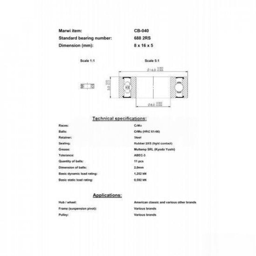 LEŽAJ SREDNJEG POGONA CB-040 688 8X16X5 | Industrijski ležaj