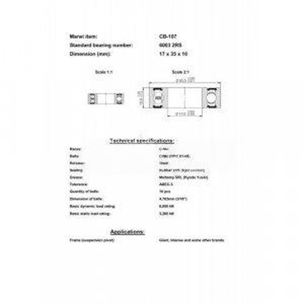 LEŽAJ SREDNJEG POGONA CB-107 6003 17X35X10 | Industrijski ležaj