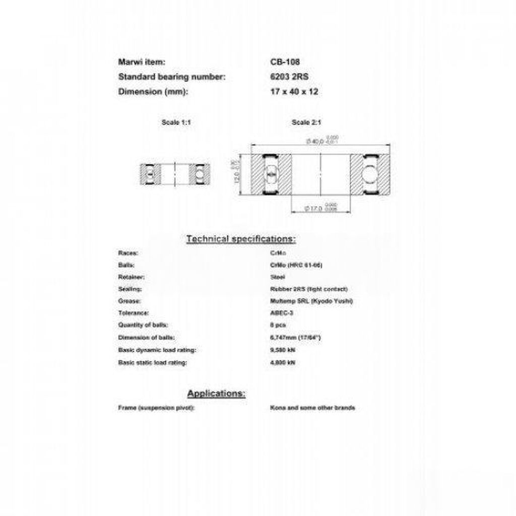 LEŽAJ SREDNJEG POGONA CB-108 6203 17X40X12 | Industrijski ležaj