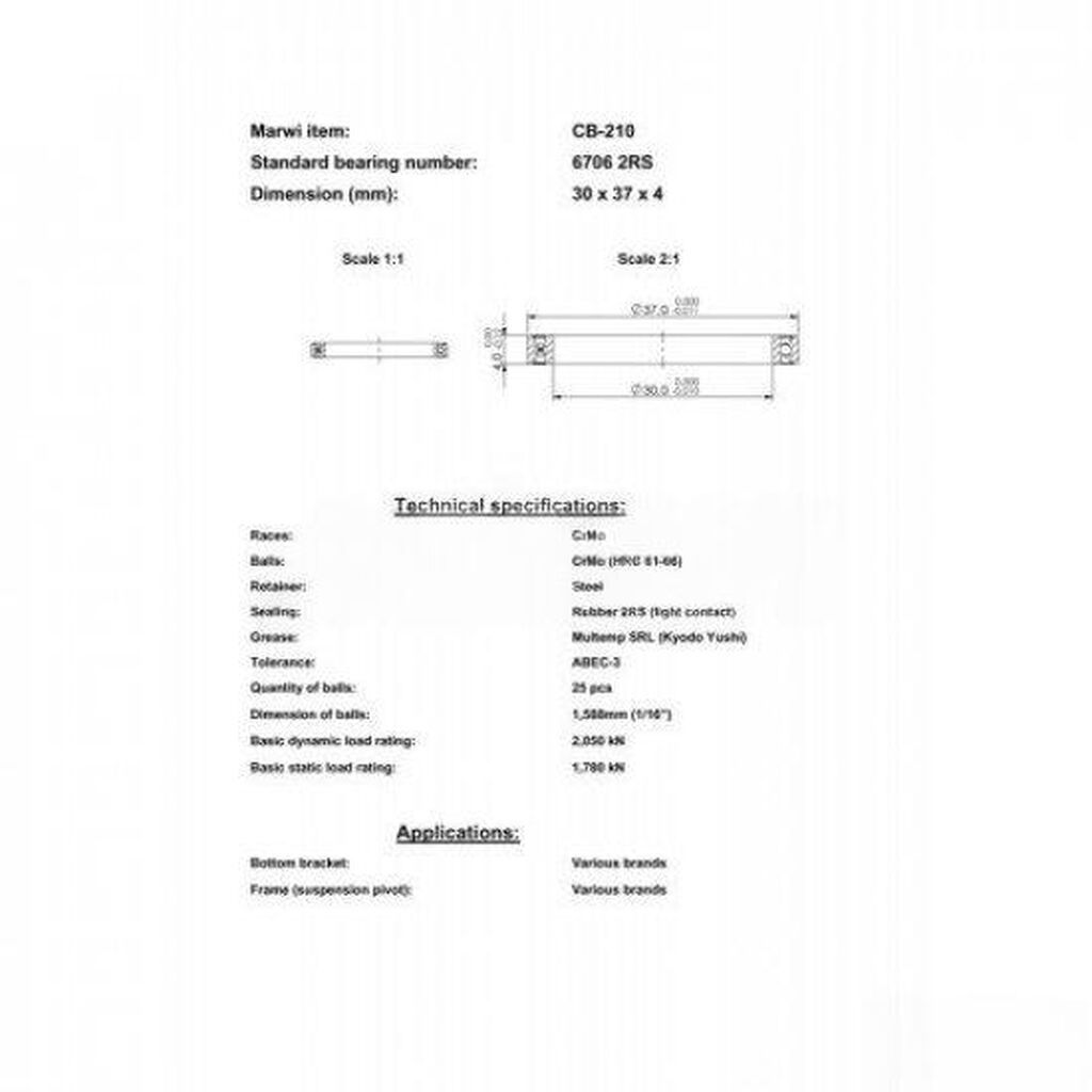 LEŽAJ SREDNJEG POGONA CB-210 6706 30X37X4 | Industrijski ležaj