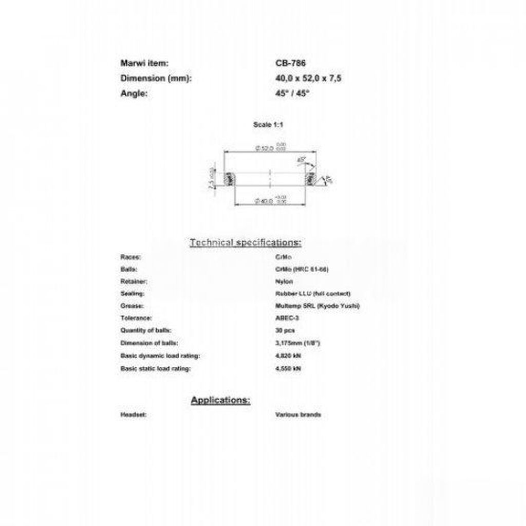 LEŽAJ VILJUŠKE CB-786 40,0X52,0X7,5 45/45 | Industrijski ležaj