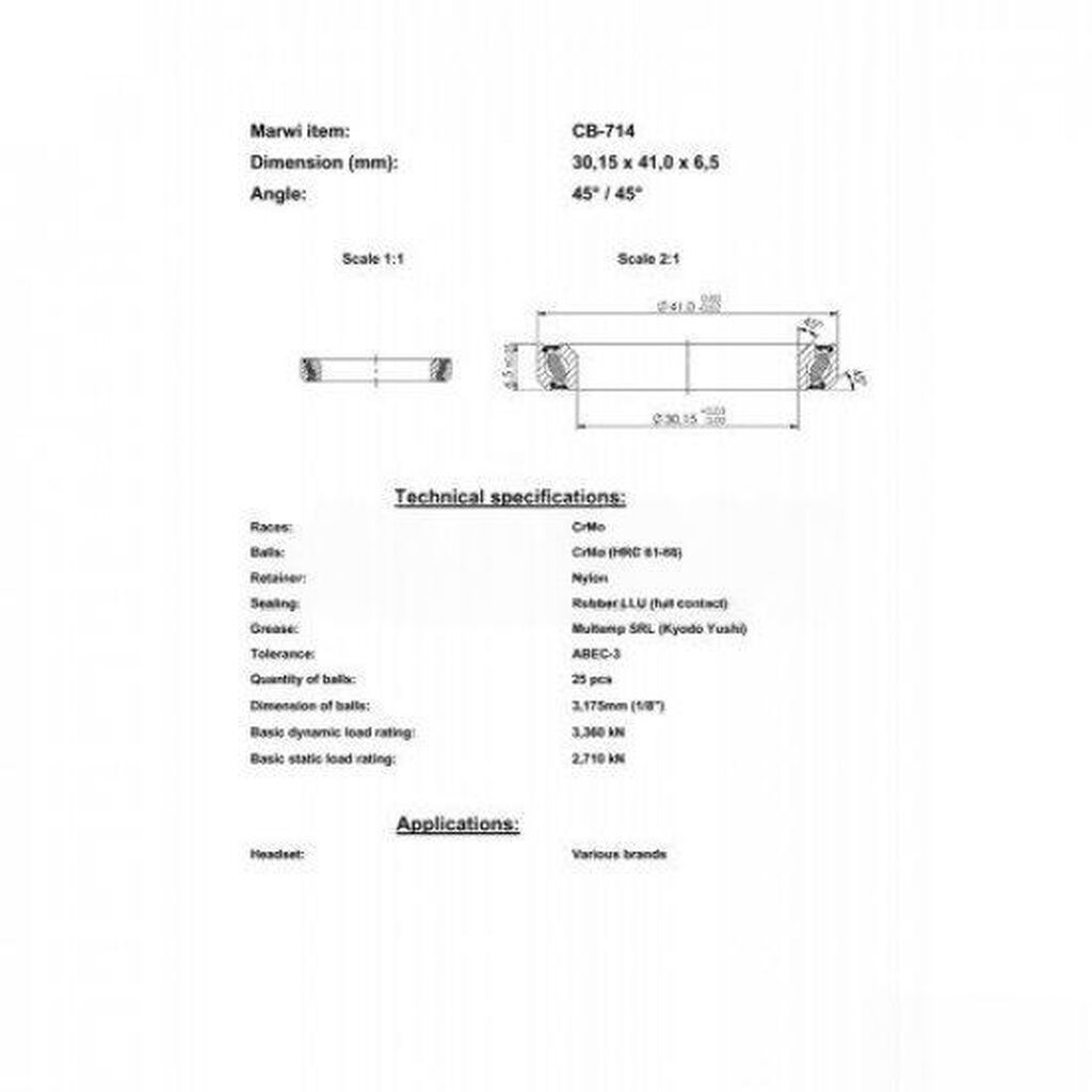 LEŽAJ VILJUŠKE CB-714 30,15X41,0X6,5 45/45 | Industrijski ležaj