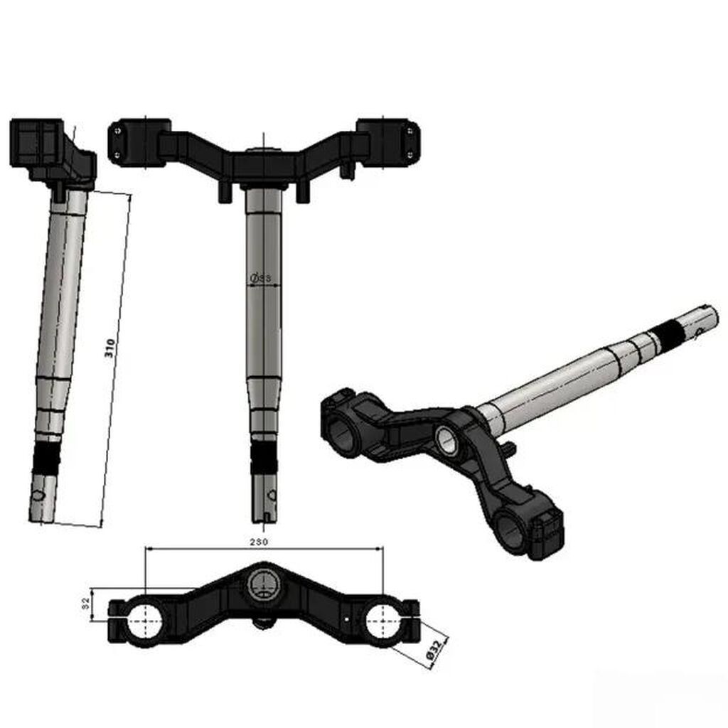 Gornja trokutasta viljuška sa osovinom upravljača za motocikl/skuter
