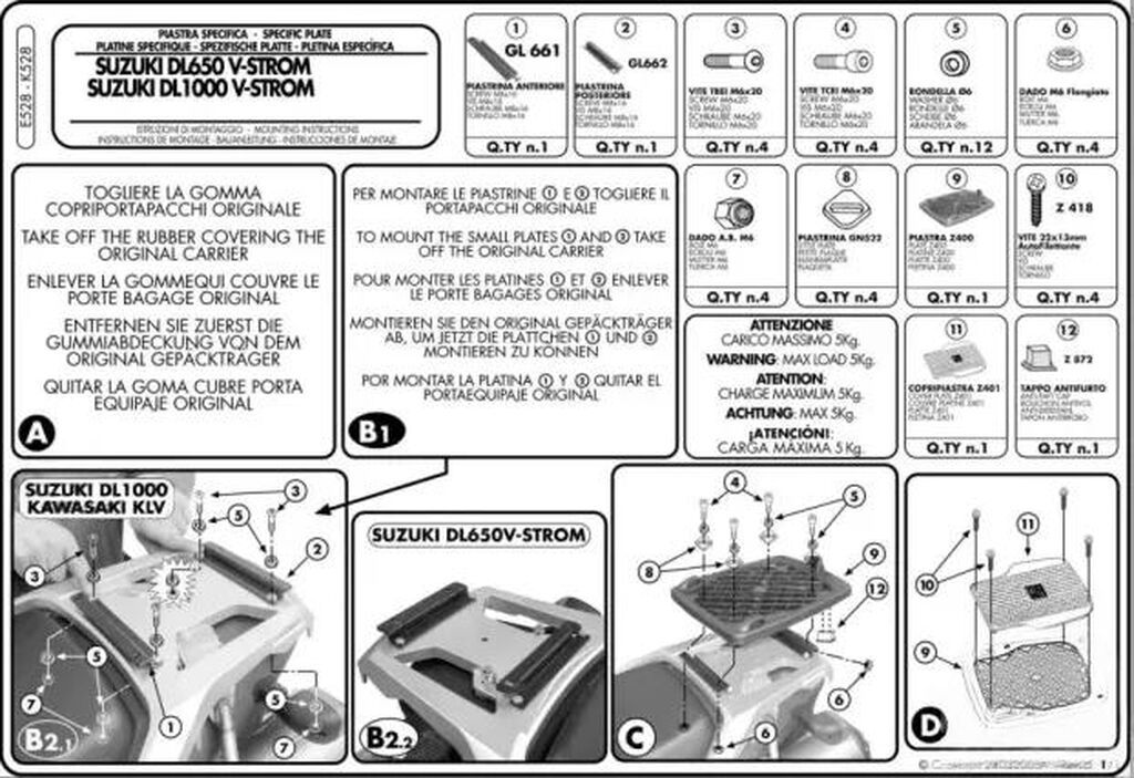 Givi specifična montažna ploča za gornji kofer – Suzuki V‑Strom DL650
