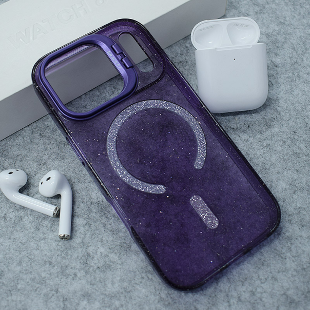 Maska za iPhone 17 Pro Mag Case Bling Camera Bracket ljubičasta