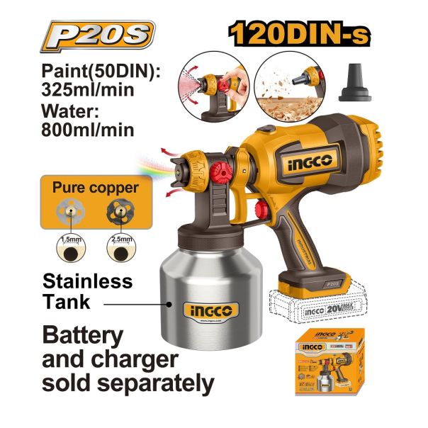 Akumulatorski pištolj za farbanje CSGLI20041 20V Solo SUPER INGCO