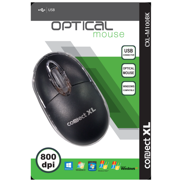 Connect XL Miš optički, 800dpi, USB, crna boja - CXL-M100BK