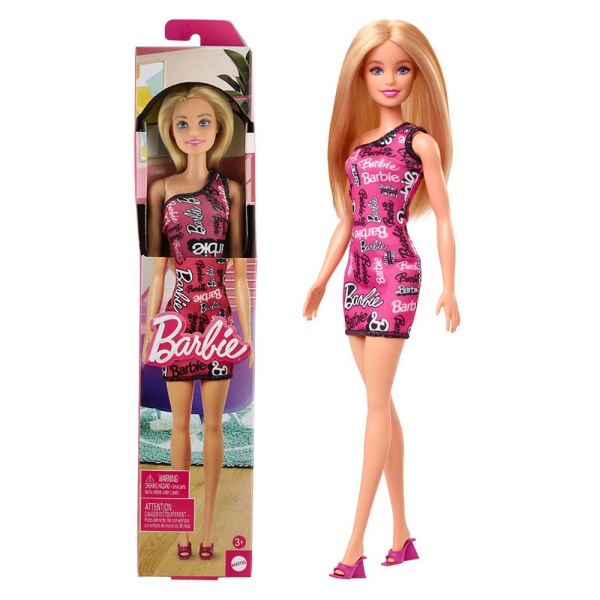 Lutka Barbie plavokosa u logo haljini 1042035