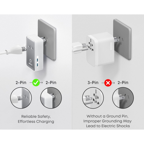 Nano 20W putni zidni punjač 5-portova (2x USB-A, 2x USB-C, utičnica EU na US, UK, AU i EU), beli