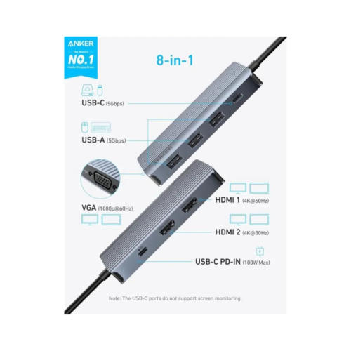USB-C Data Hub 8u1 sivi