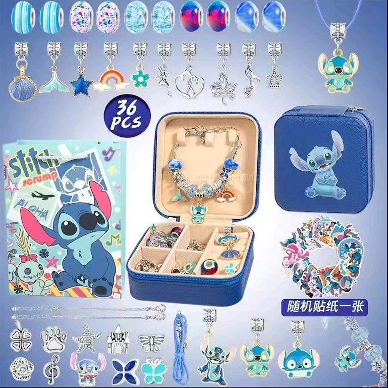 Stitch Pandora set za pravljenje nakita – 35 privezaka + narukvice i lančić