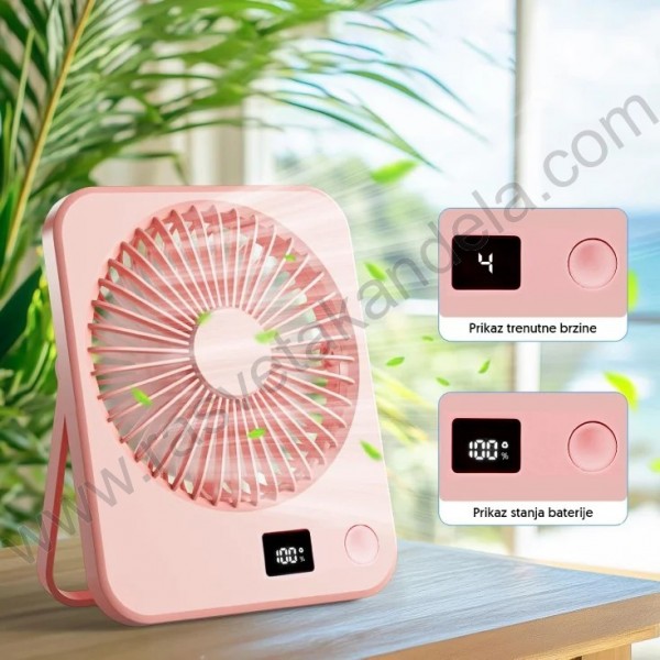 Stoni USB roze mini ventilator sa displejem