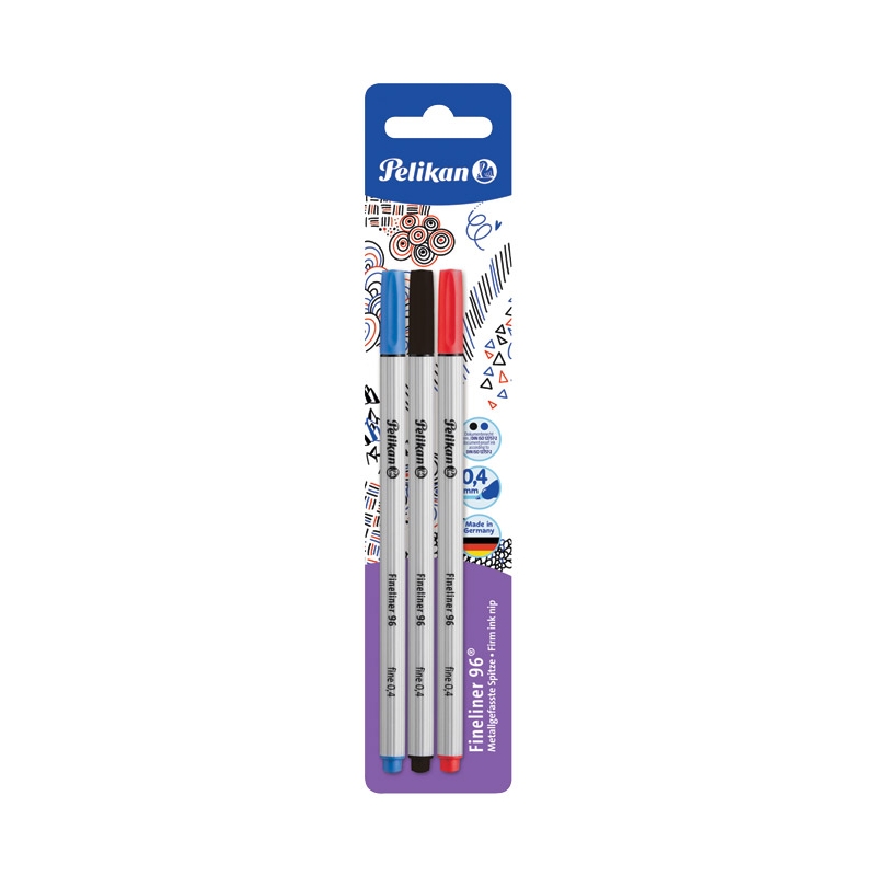 Flomaster Fineliner 0,4mm 96F Pk3 Pelikan 940627 Sort Blister