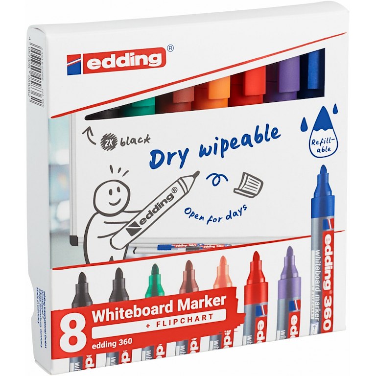 Marker Za Belu Tablu 360 1,5-3mm, Zaobljeni, Set 1/8 Edding Sortirano