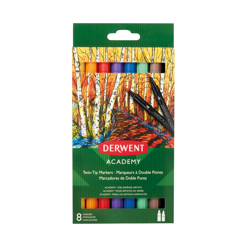 Flomaster Obostrani 8boja (Brush/Fine) Karton Academy Derwent 98206 Blister
