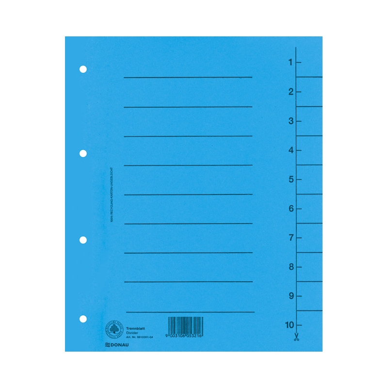 Pregrada Kartonska A4 Brojevi 1-10 250g Pk100 Donau 8610001-10 Plava