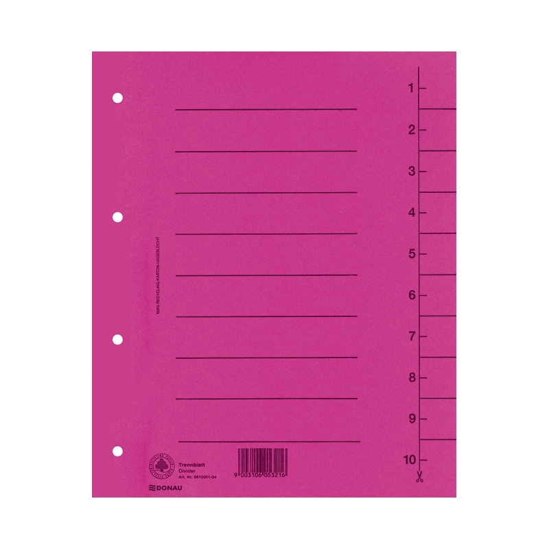 Pregrada Kartonska A4 Brojevi 1-10 250g Pk100 Donau 8610001-16 Roze