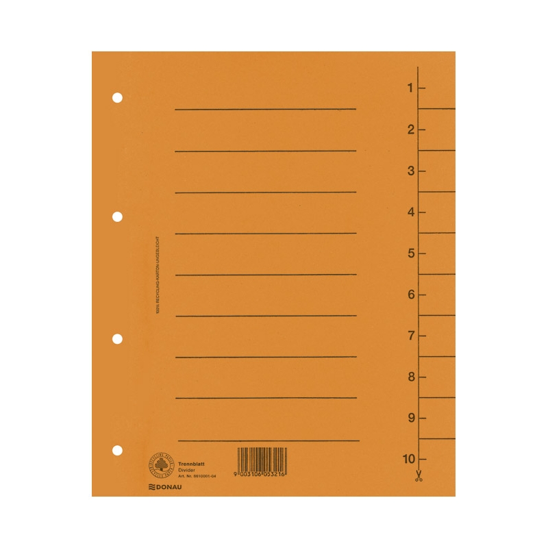 Pregrada Kartonska A4 Brojevi 1-10 250g Pk100 Donau 8610001-12 Narandžasta