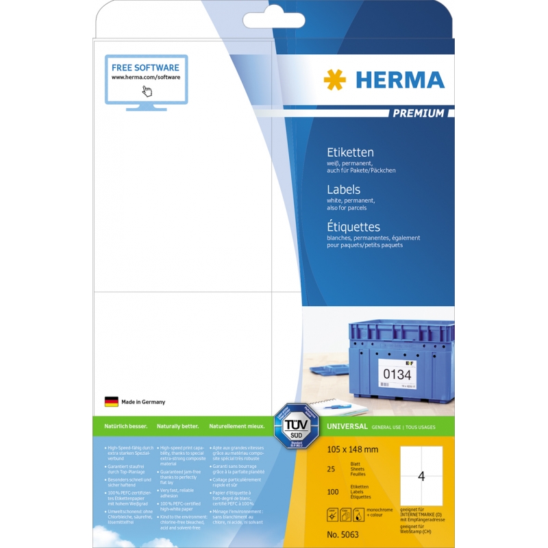Etikete 105x148 A4/4 1/25 Bela Herma