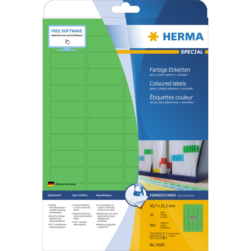Etikete 45,7X21, Zaobljene Ivice A4/48 1/20 Zelena Herma