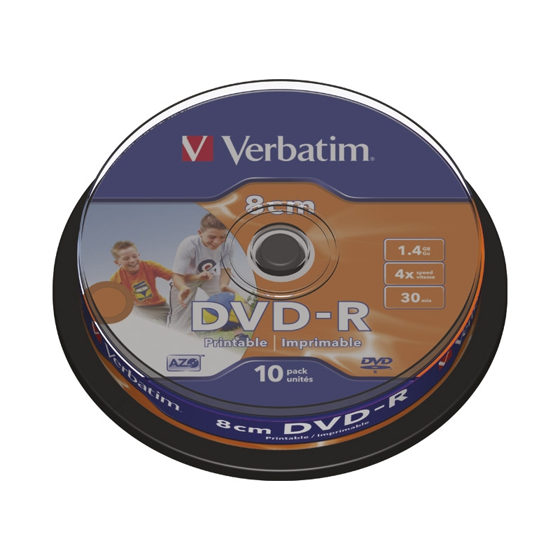 DVD-R Mini 1,4GB 4x Spindl Printable Pk10 Verbatim 43573