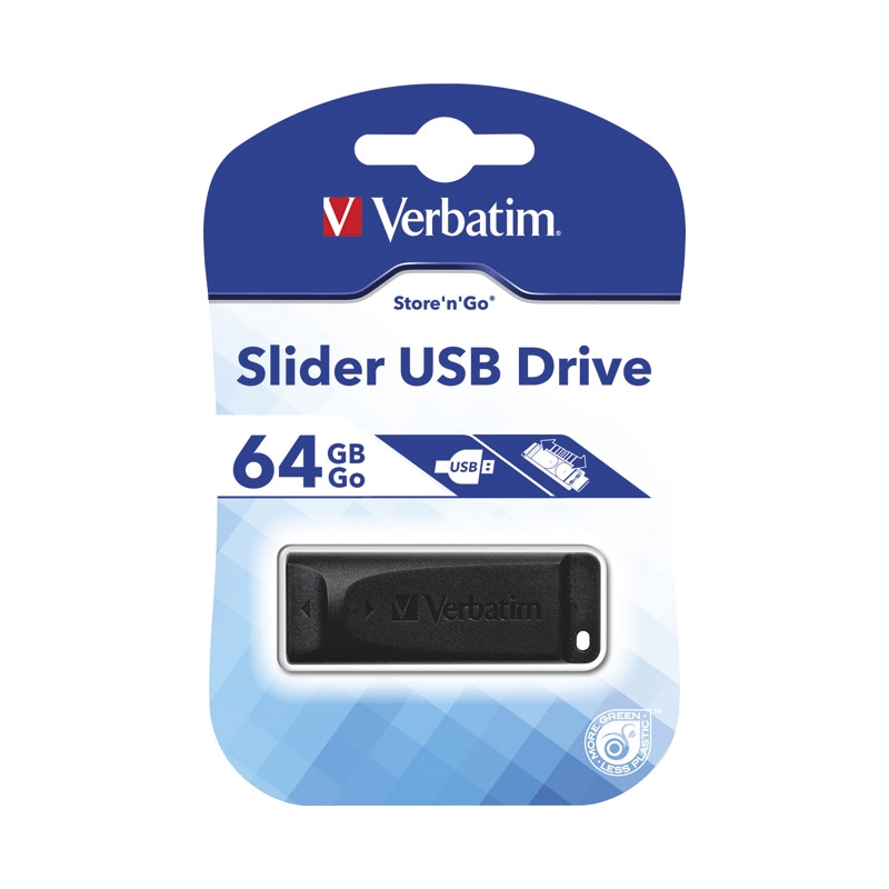 Memorija USB 64Gb Drive Slider Verbatim 98698 Crna Blister